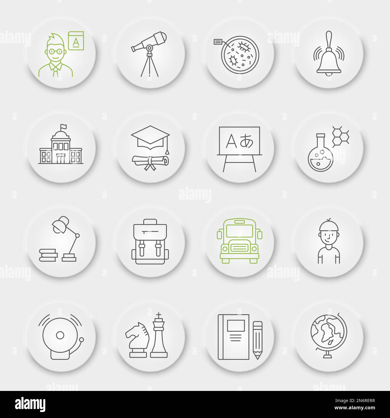 School line icon set, education collection, vector graphics, neumorphic ...