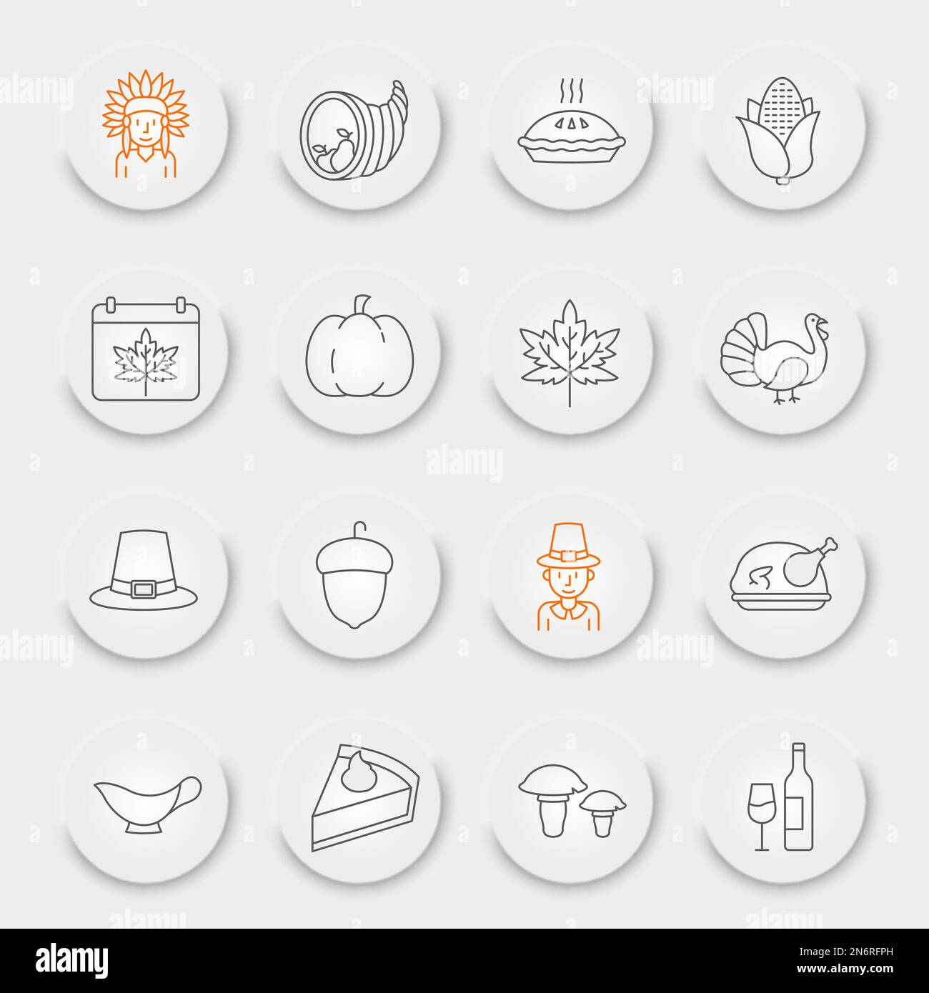 Thanksgiving line icon set, autumn collection, vector graphics ...