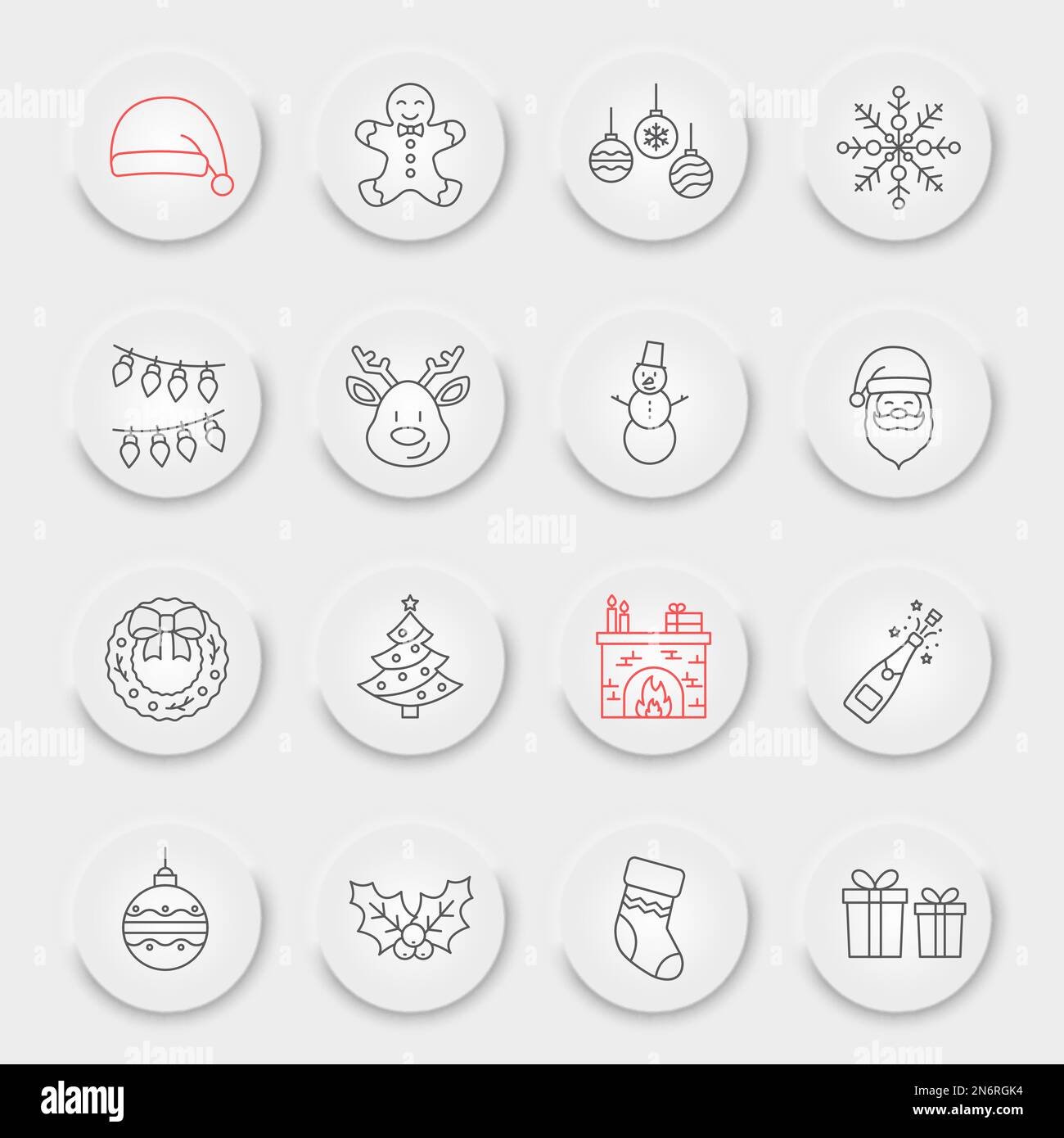 Christmas Line Icon Set New Year Collection Vector Graphics Neumorphic Ui Ux Buttons Merry