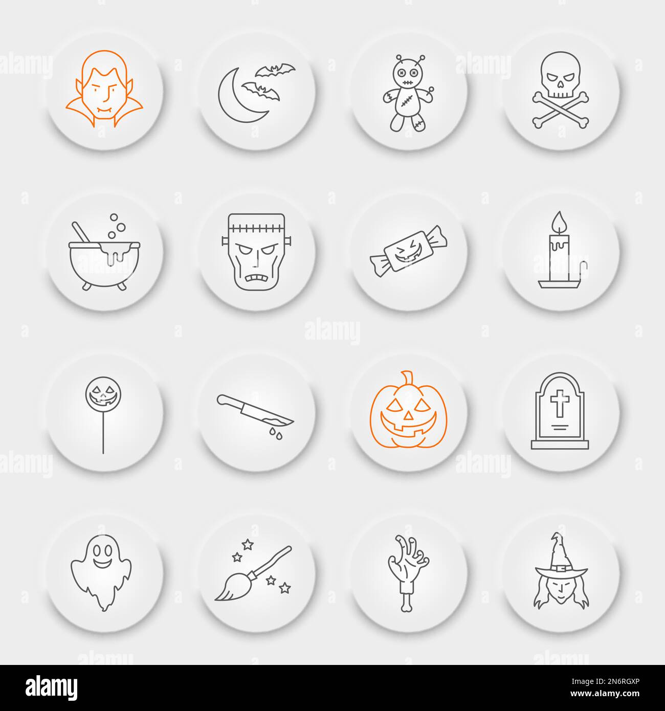 Halloween Line Icon Set Spooky Collection Vector Graphics Neumorphic Ui Ux Buttons Halloween
