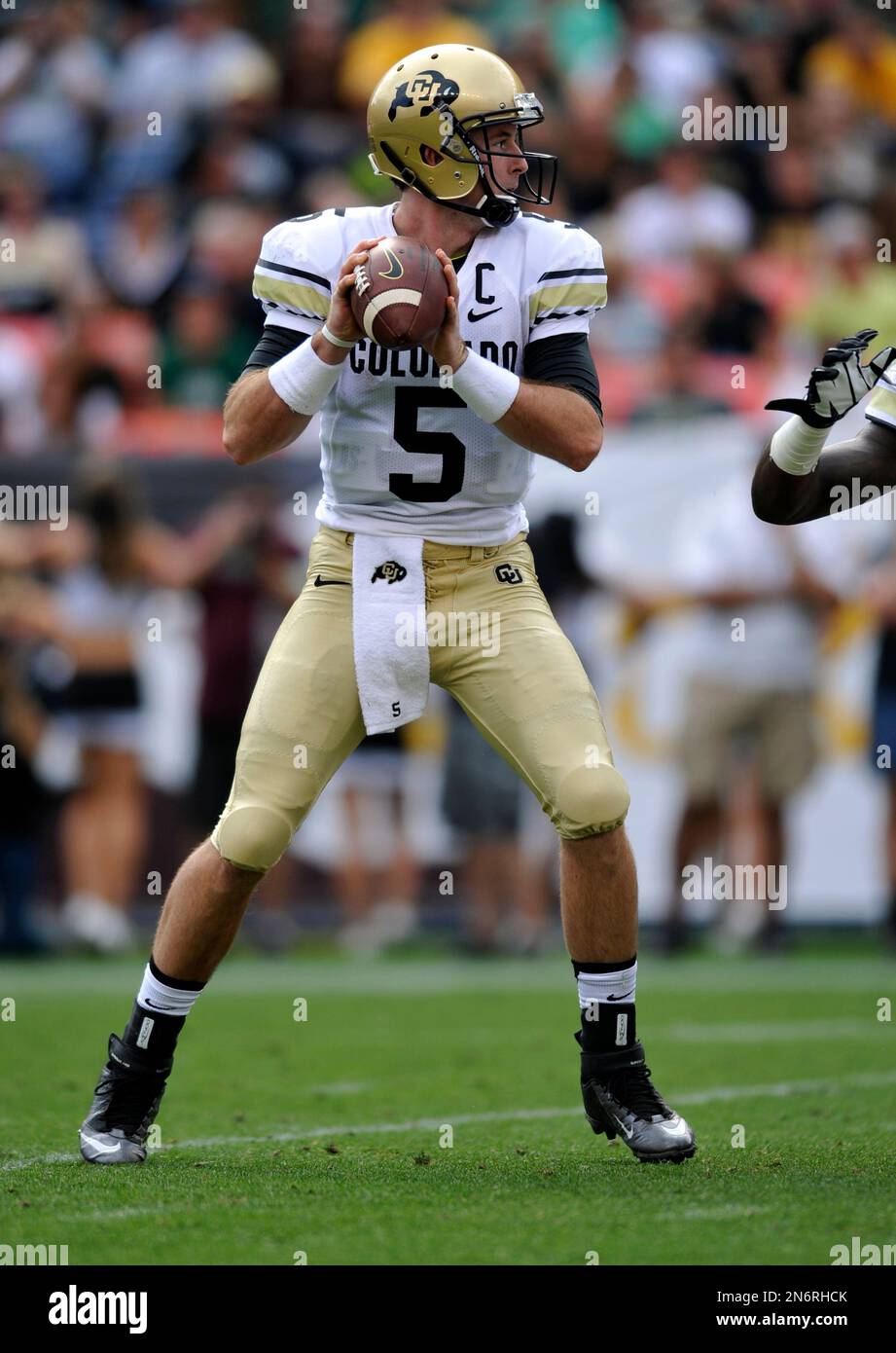 Colorado Buffaloes quarterback Connor Wood (5) looks to throw against ...