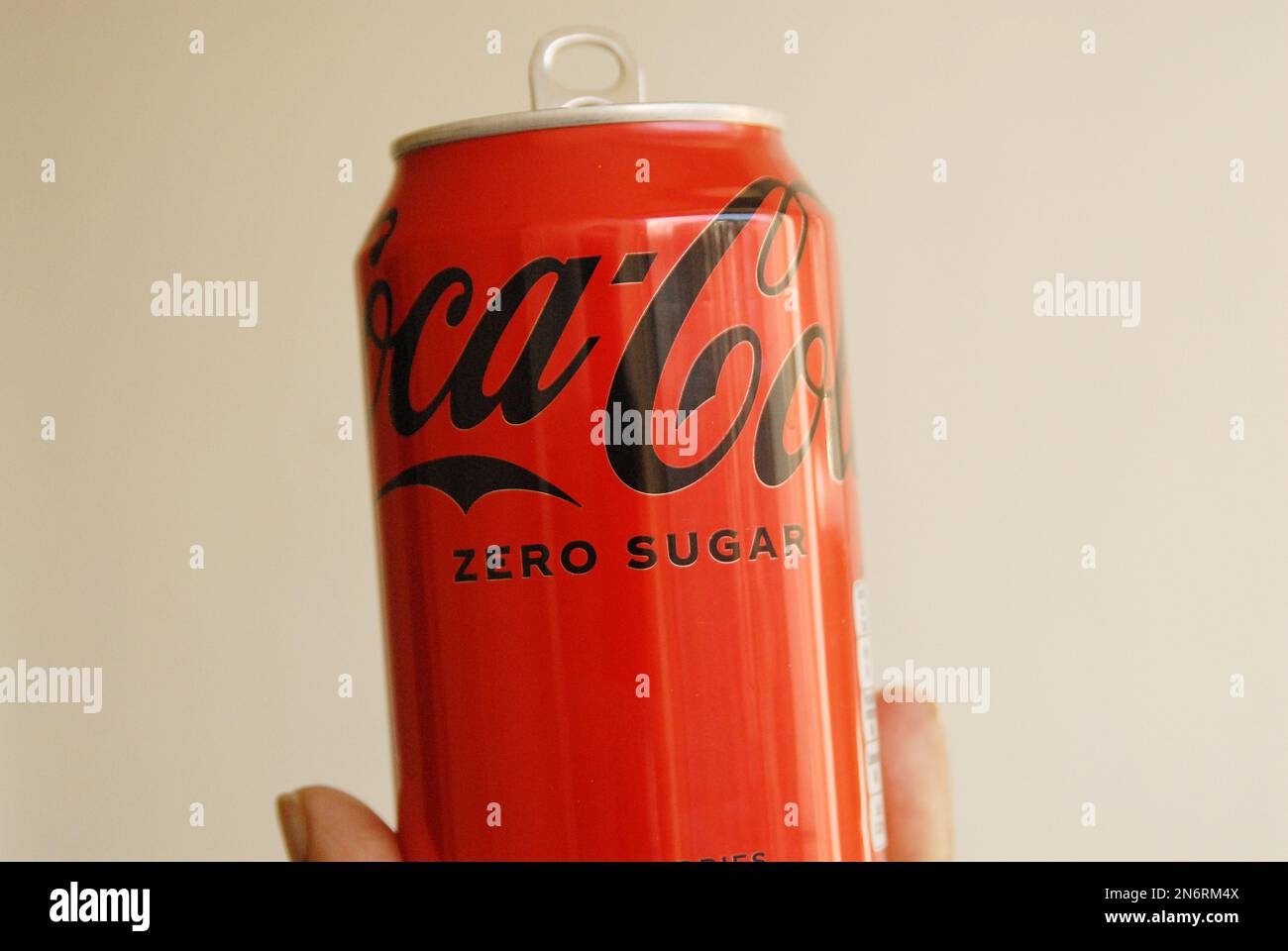 Kastrup/Copenhagen /Denmmark/10 Febraur 2023/Coca cola zero sugar can ...