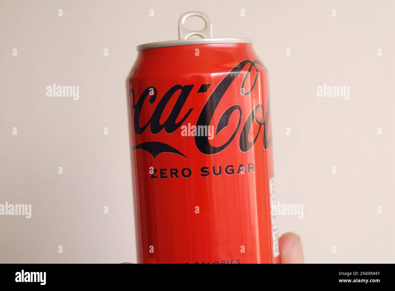 Kastrup/Copenhagen /Denmmark/10 Febraur 2023/Coca cola zero sugar can ...