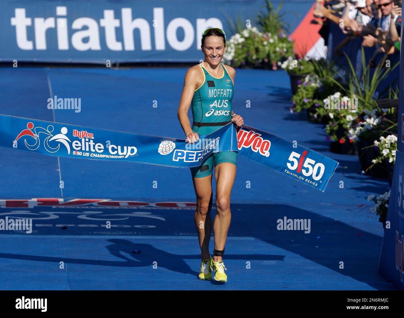 Emma Moffatt of Australia reacts as she wins the women's elite division ...