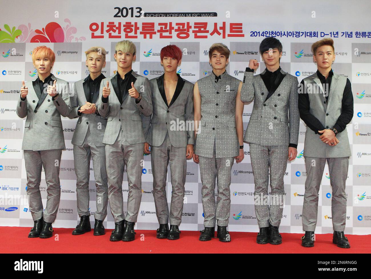 South Korean K-Pop boy group BTOB poses for photographers during a photo call for the Incheon ...