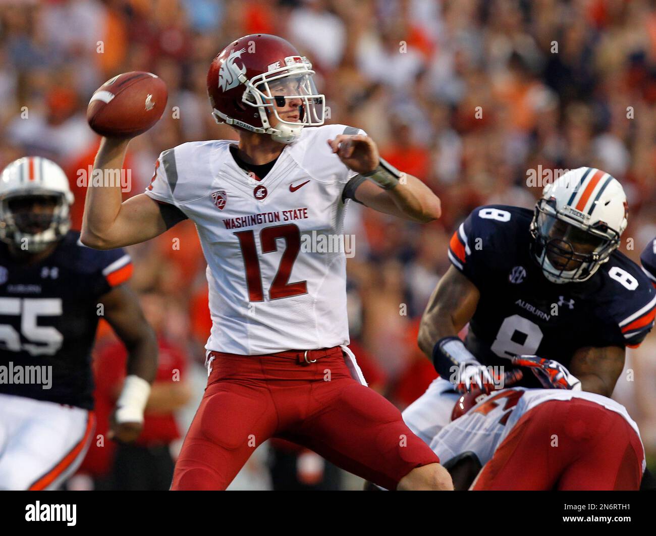 Washington State Cougars quarterback Connor Halliday (12) looks to ...