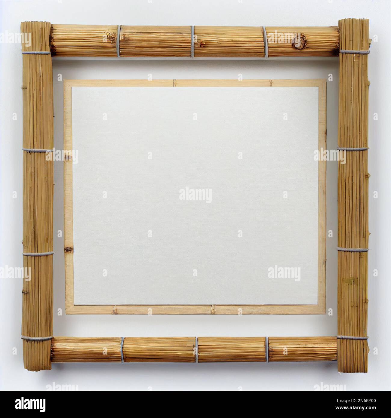 Bamboo frame, isolated 3d empty banner or photoframe. Signboard menu for tiki beach bar decor ...