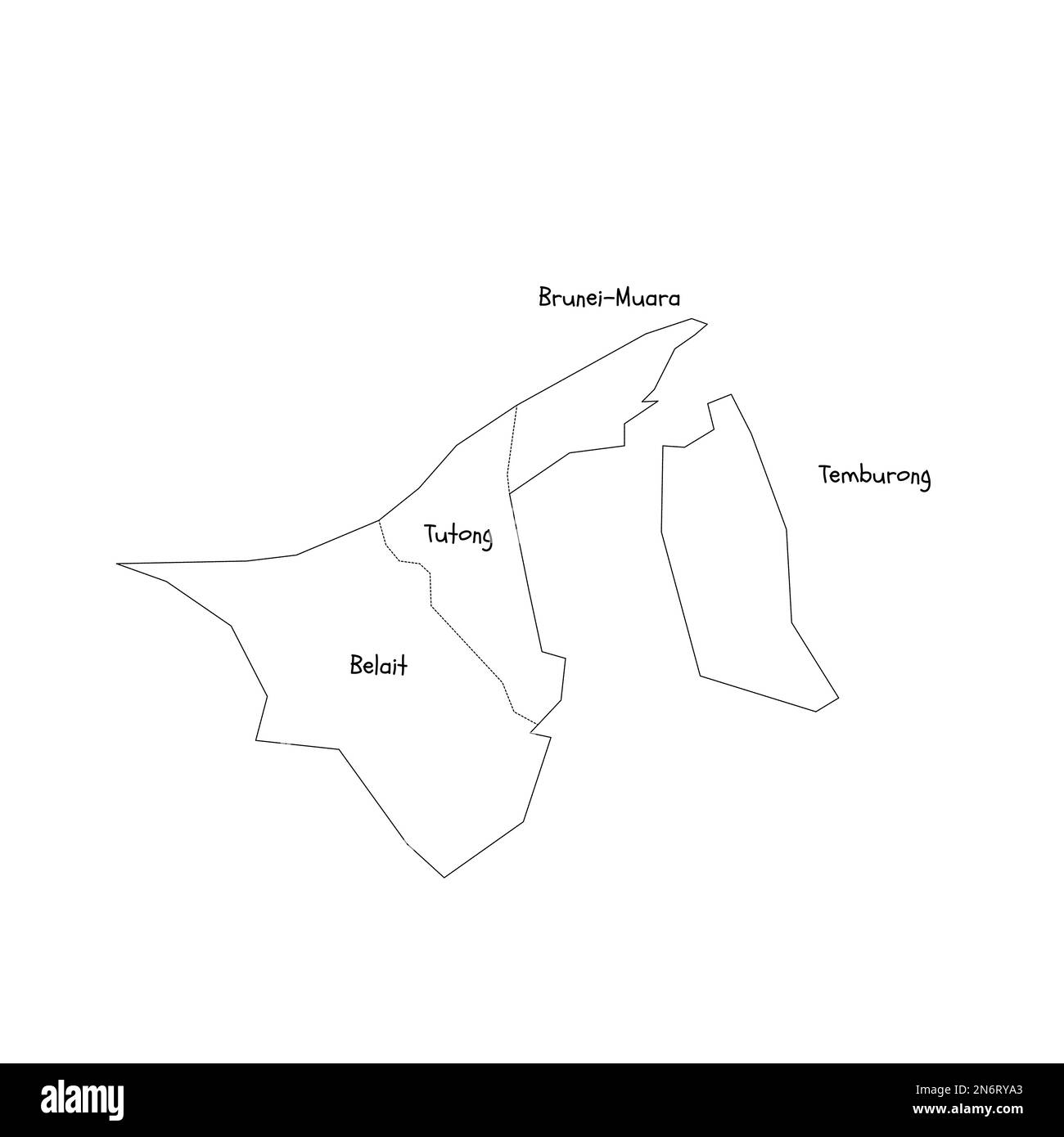 Brunei political map of administrative divisions - districts. Handdrawn ...