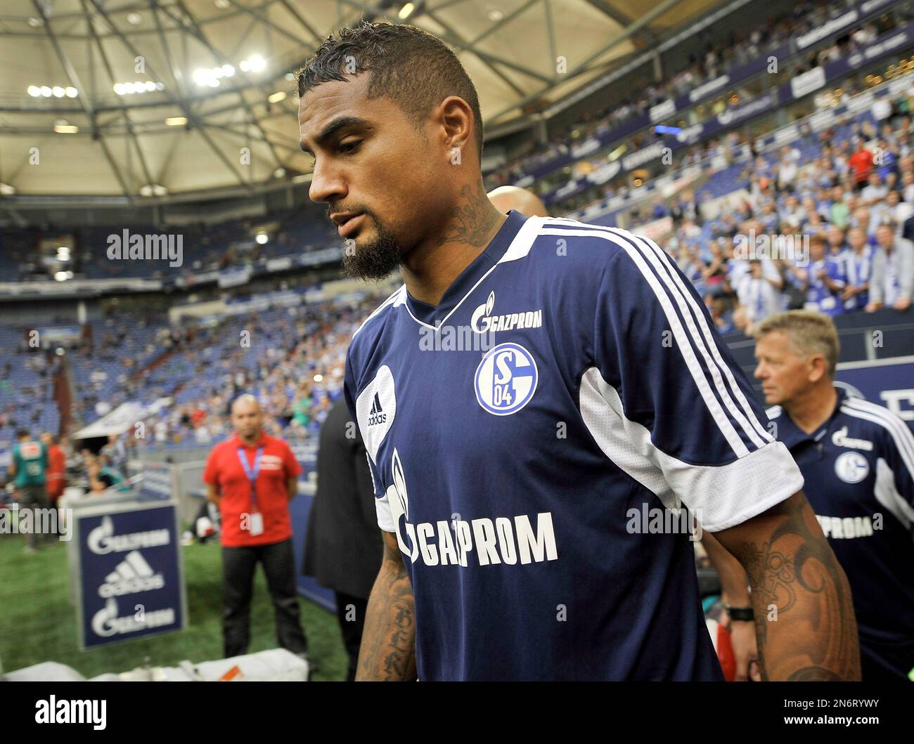 Schalke's new player Kevin-Prince Boateng of Ghana enters the pitch ...