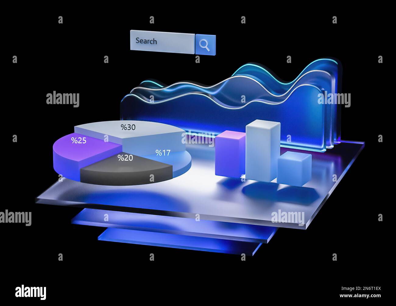 3D minimalist illustration with business graph and analytics data on isometric. Online ...