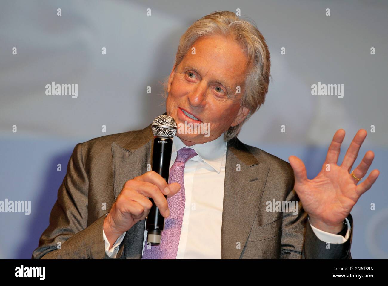 Actor Michael Douglas speaks on stage prior to the screening of "Behind ...