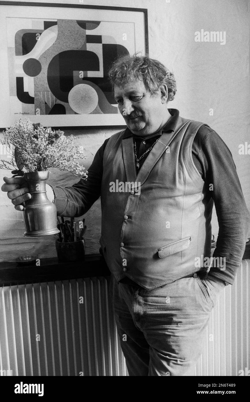 French actor Jacques Fabbri poses at home, Paris, France, 1989 Stock ...