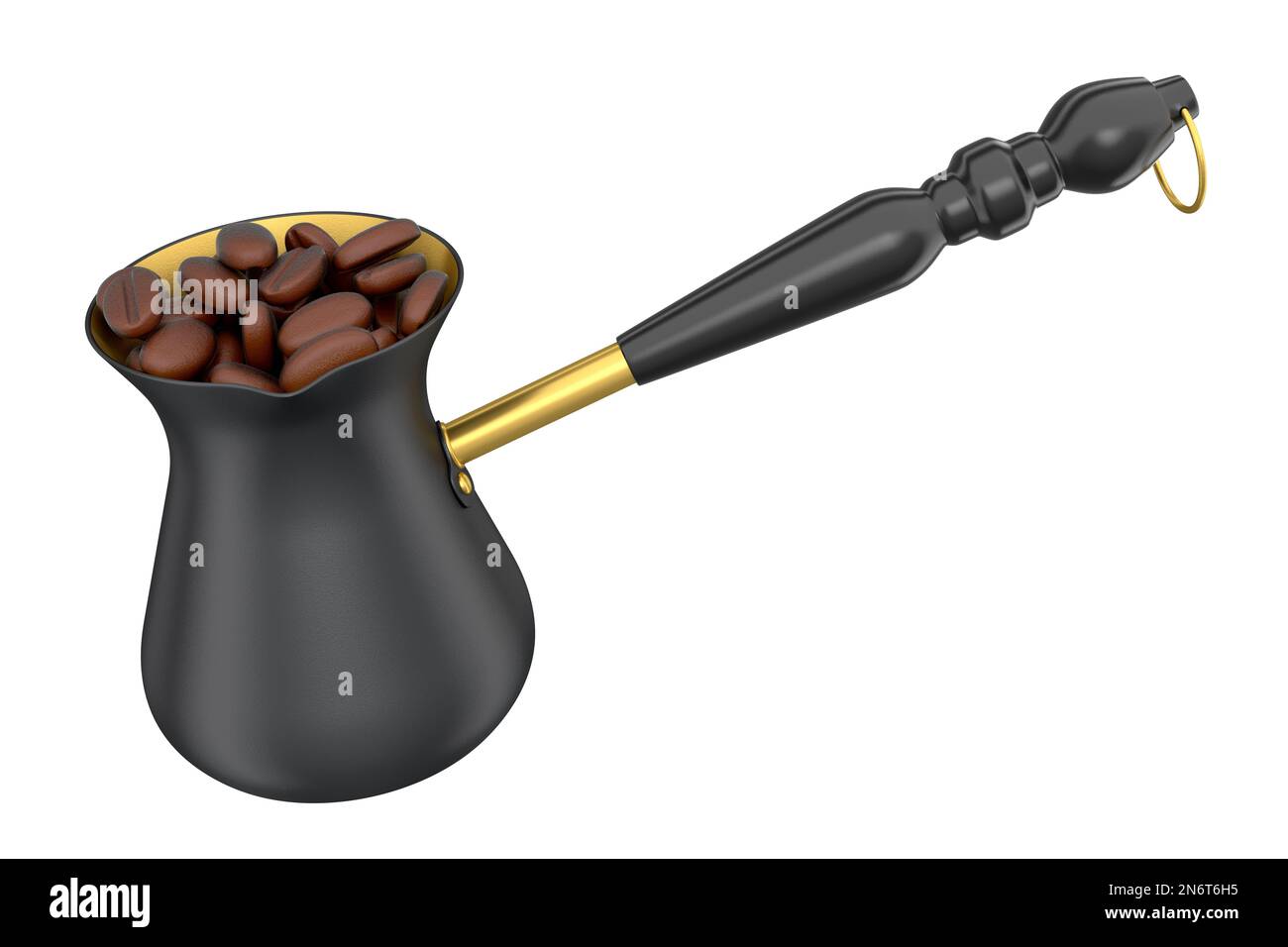 Turkish coffee cooked in sand or maker cezve with coffee bean on white ...