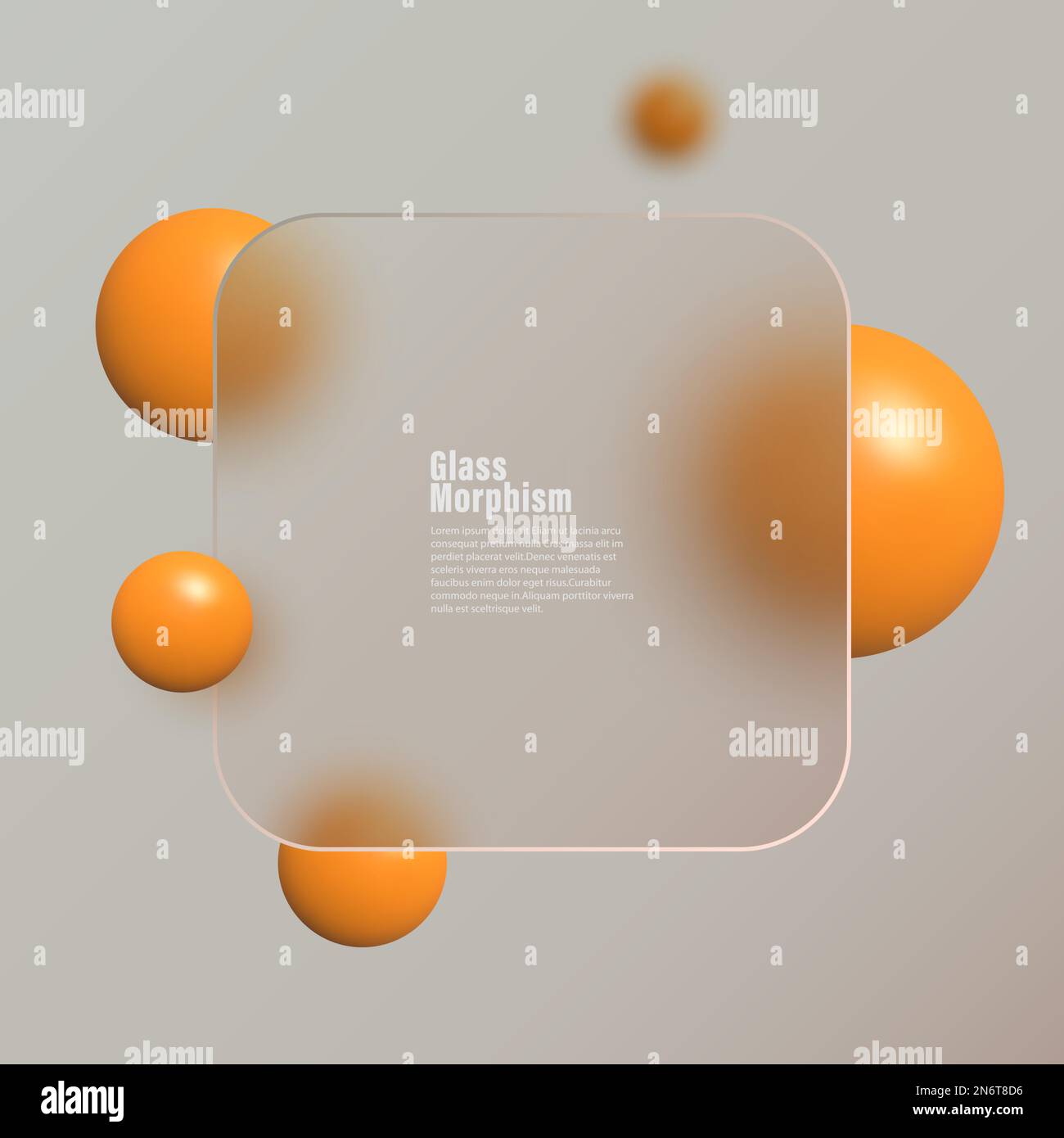 Glassmorphism landing page with square frame. Vector illustration with ...