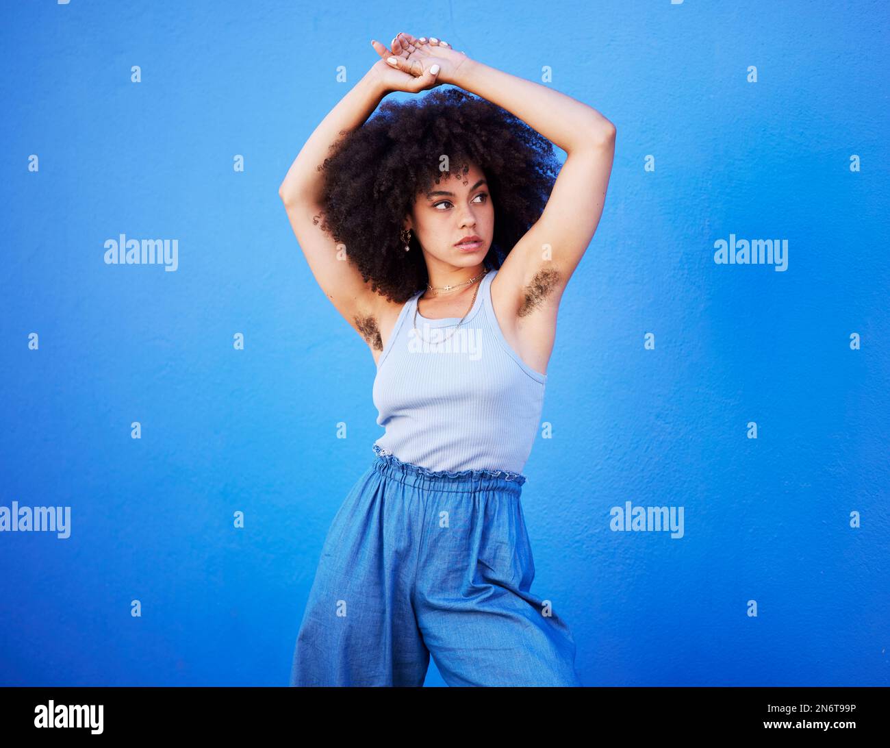 Body positivity, empowerment and confident woman with hair isolated on ...