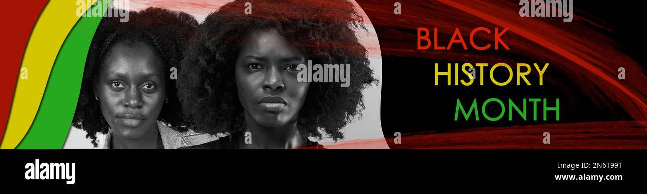 Two african-american women with serious face over dark background ...