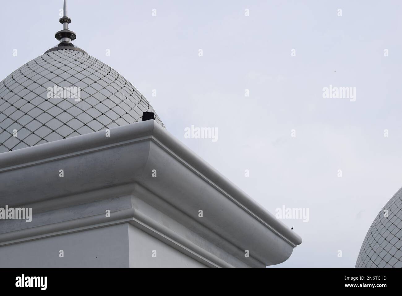Islamic mosque and blue sky, perspective of mosque dome and lower angle ...