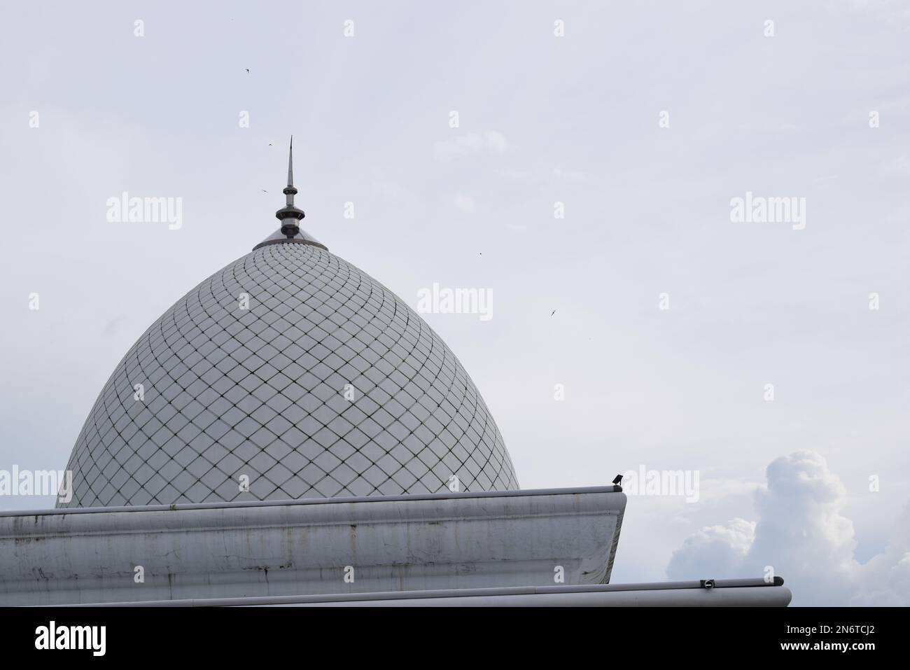 Islamic mosque and blue sky, perspective of mosque dome and lower angle ...
