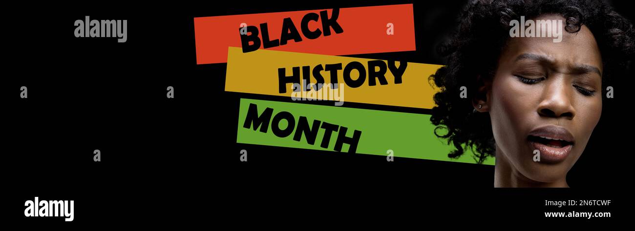 African-american woman over black background with red yellow green ...