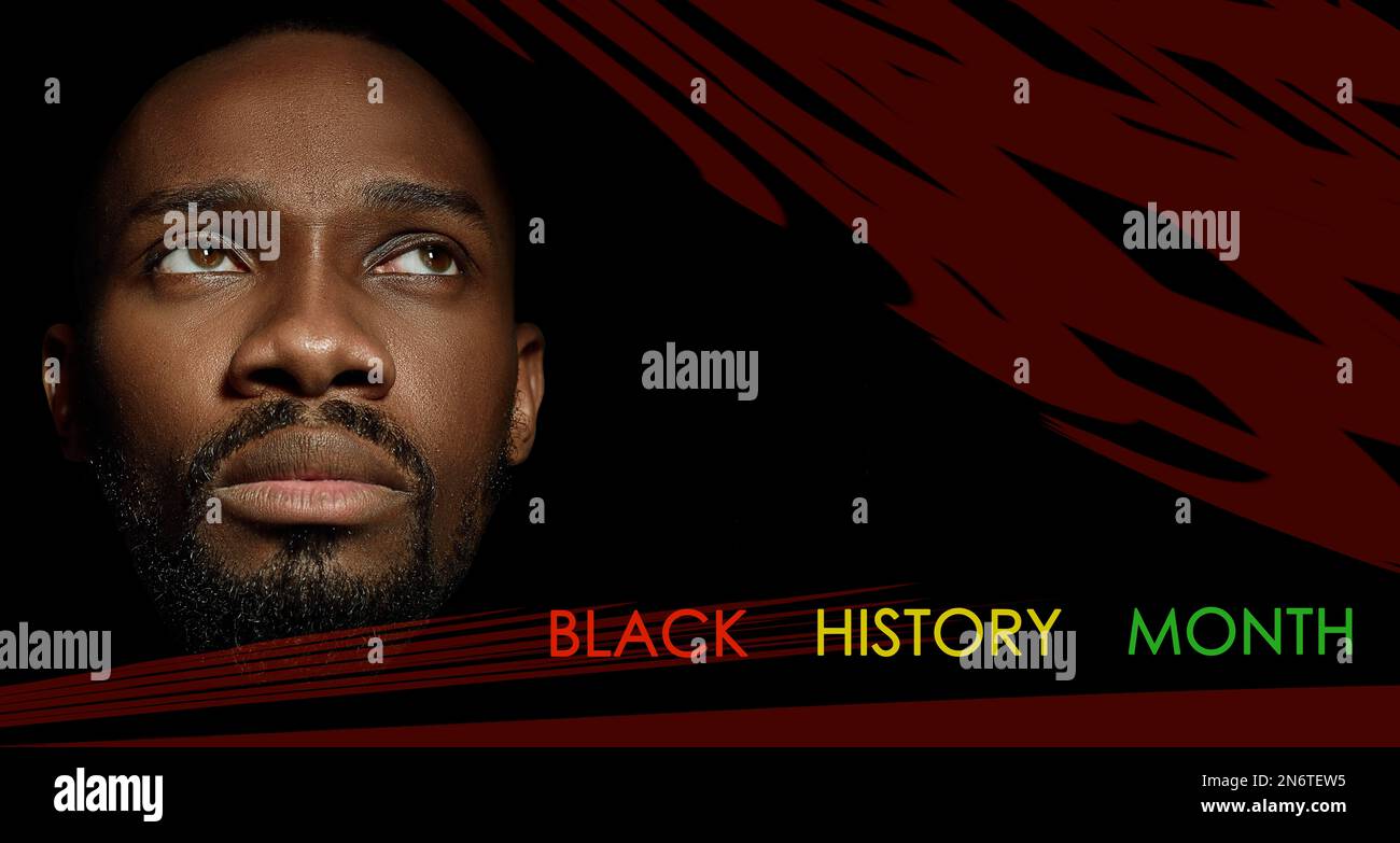 Racial equality. African-american man black background. Black History ...