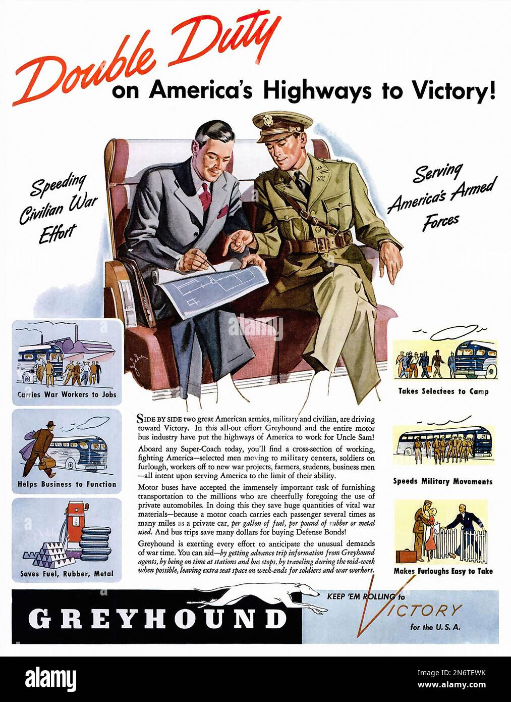 1942 - Greyhound bus to the front!- American (U.S.) advertising during ...