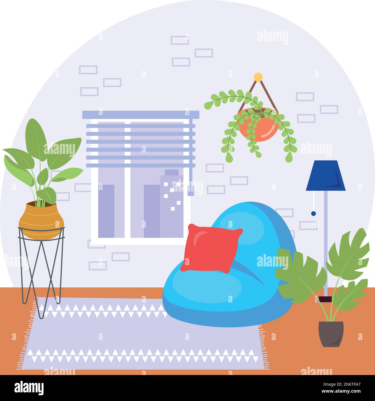 Comfy Couch Bowl, floor lamp and houseplant concept, Bright comfortable ...