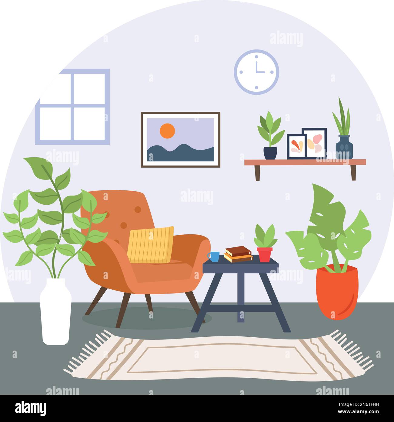 Apartment interior with armchair concept, Cosy study room vector color ...