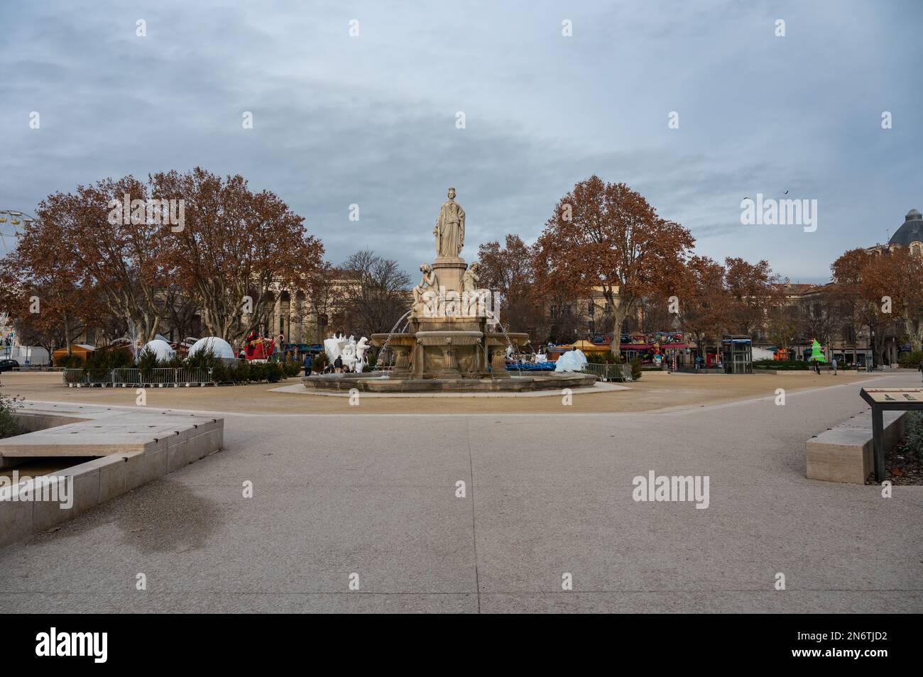 Nîmes, Occitanie, France, 12 31 2022 - The Arena square with a Pradier ...