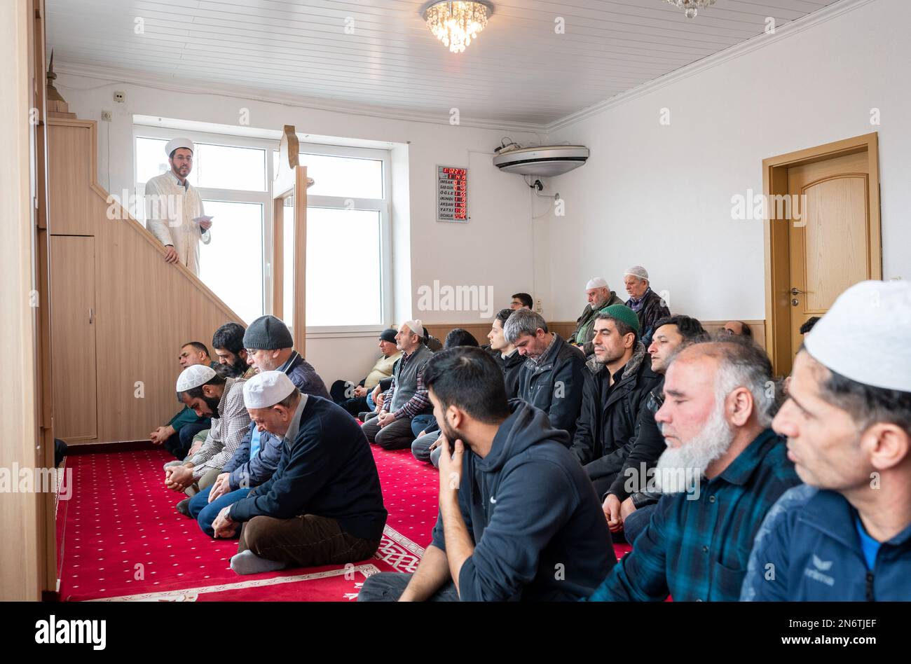 Konz, Germany. 10th Feb, 2023. Imam Fevzettin Sönmez speaks at the ...