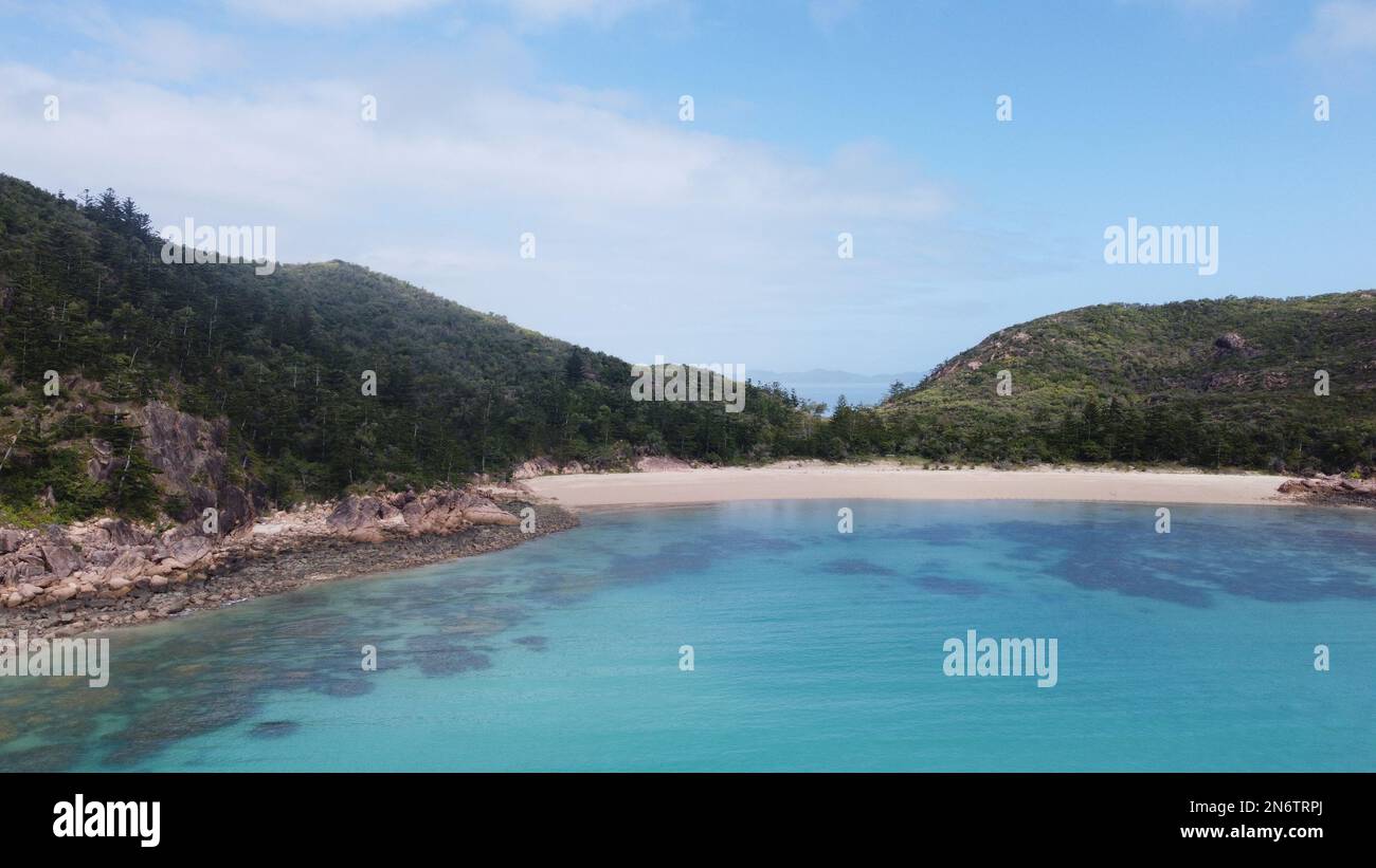 Aerial view of a beach on Thomas Island, a tropical island in the ...