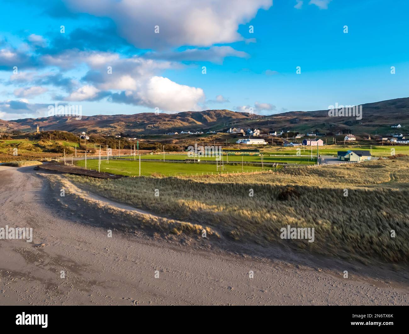 Aerial view of Glencolumbkille GAA field in County Donegal, Republic of ...
