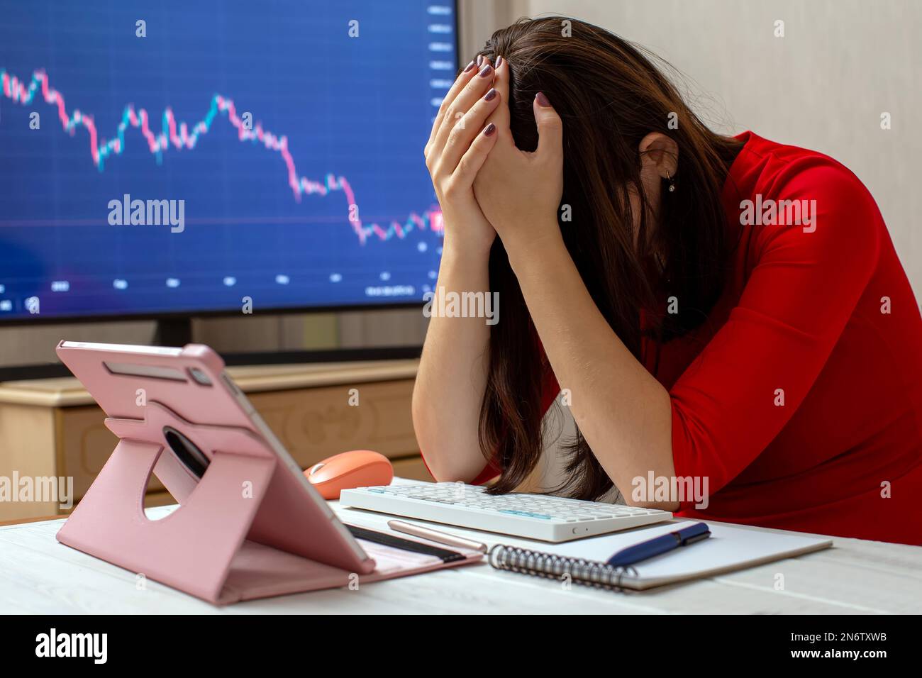 Girl shocked by the fall of the market, bankrupt failure Stock Photo ...