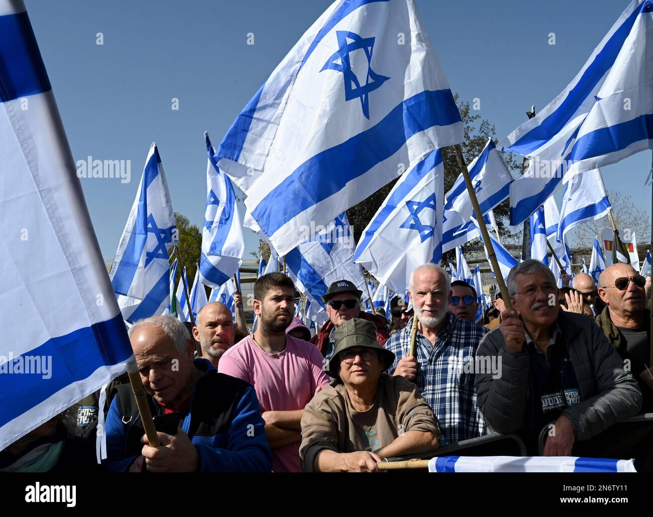 Jerusalem, Israel. 10th Feb, 2023. Israeli army veterans carry the ...