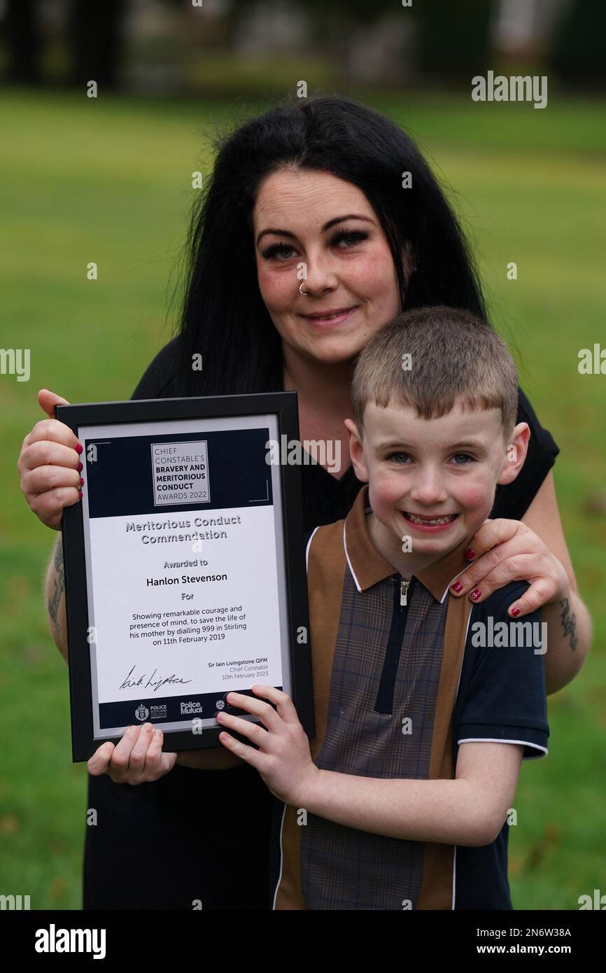 Four-year-old Hanlon Stevenson with his mother Lisa after he received a ...