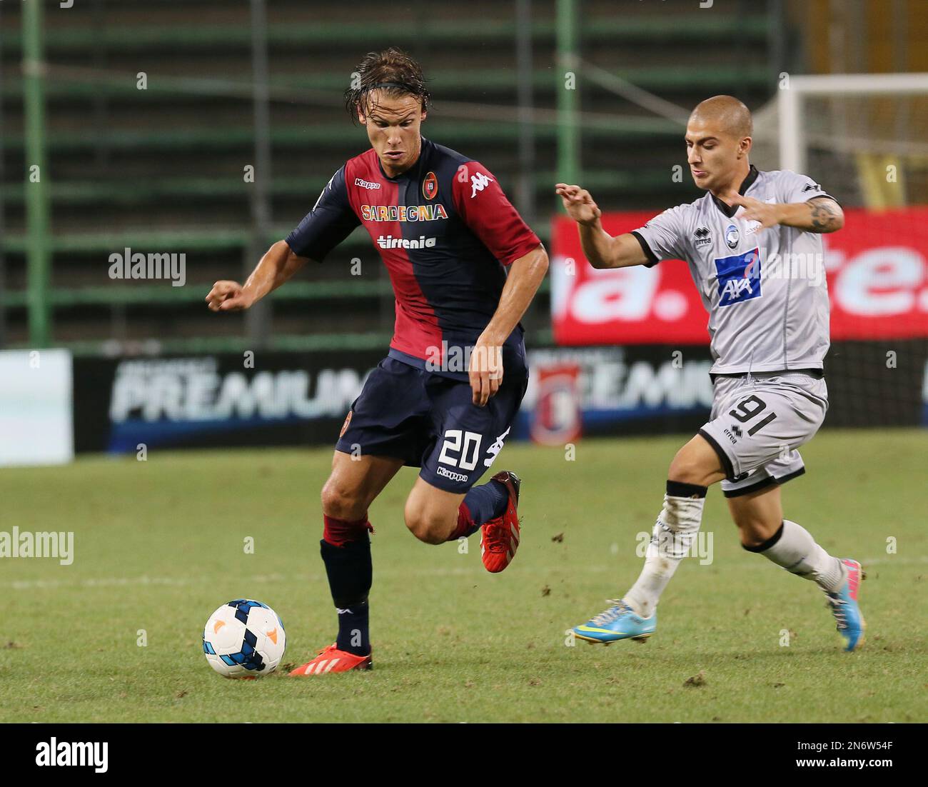 Cagliari's Albin Ekdal, left, of Sweden, is chased by Atalanta's Giuseppe De Luca, during their ...