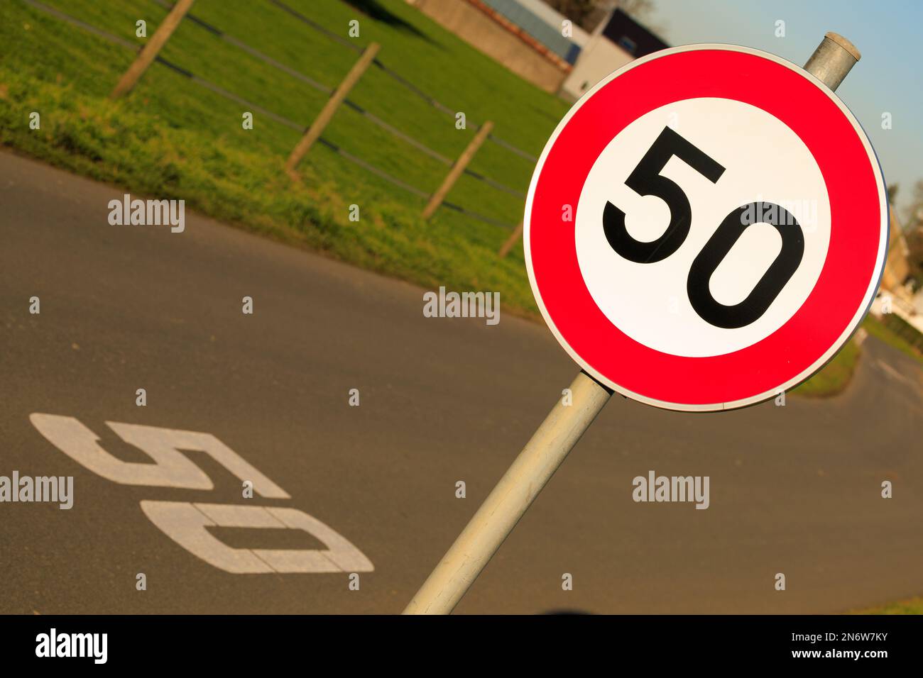 A 50 km/h speed limit sign in the countryside in Belgium Stock Photo ...