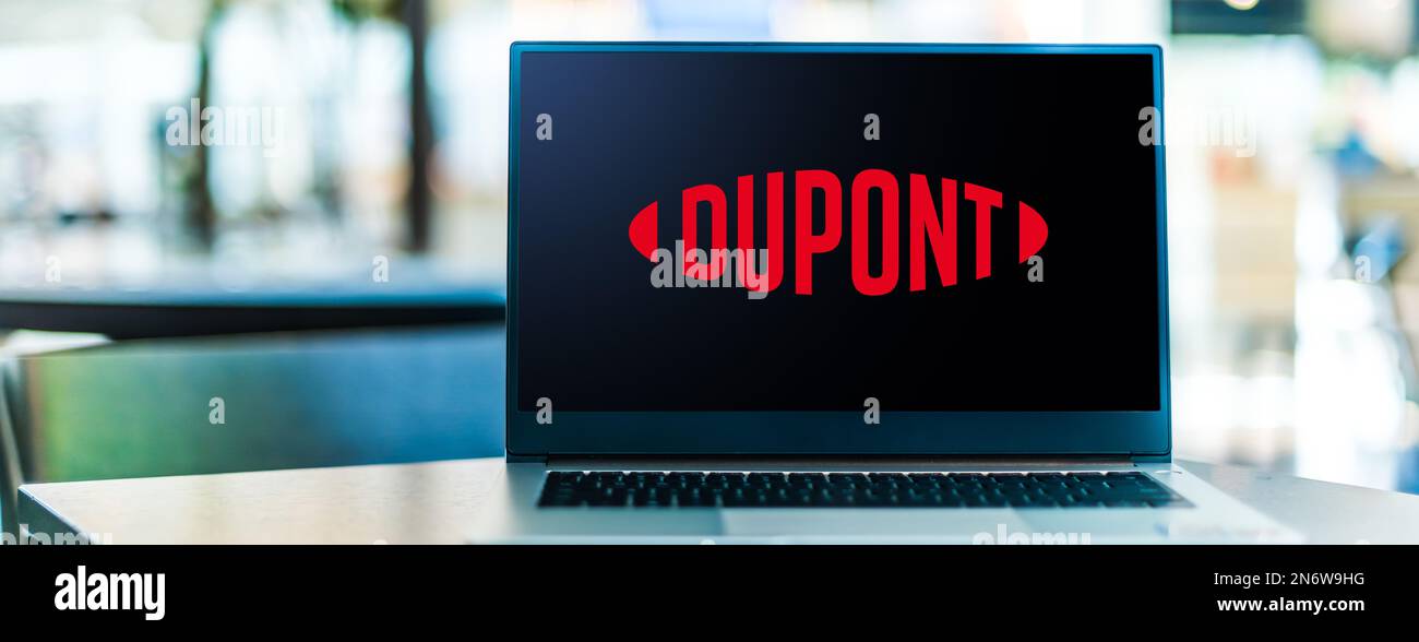 POZNAN, POL - DEC 28, 2022: Laptop computer displaying logo of DuPont ...
