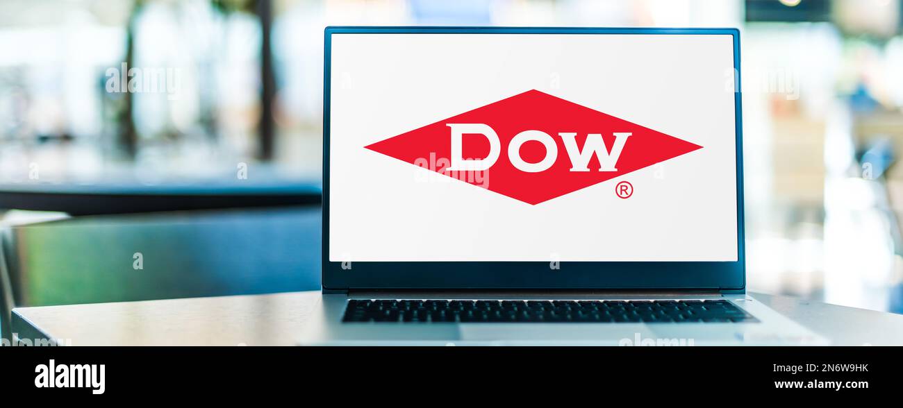 POZNAN, POL - DEC 28, 2022: Laptop computer displaying logo of Dow Inc ...