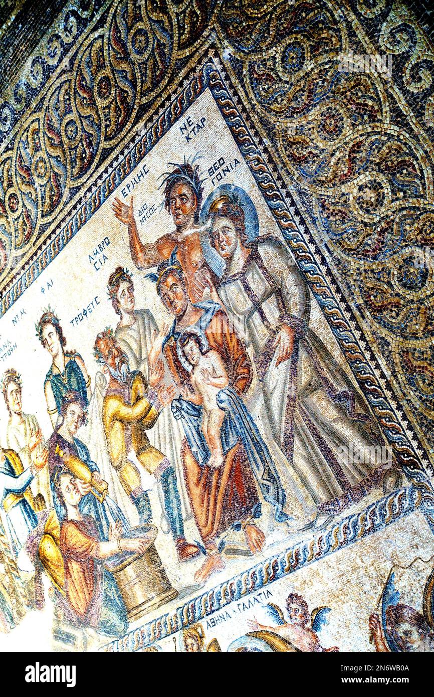 PAPHOS, CYPRUS - January 29 2023: Mosaic in Kato district, Paphos ...