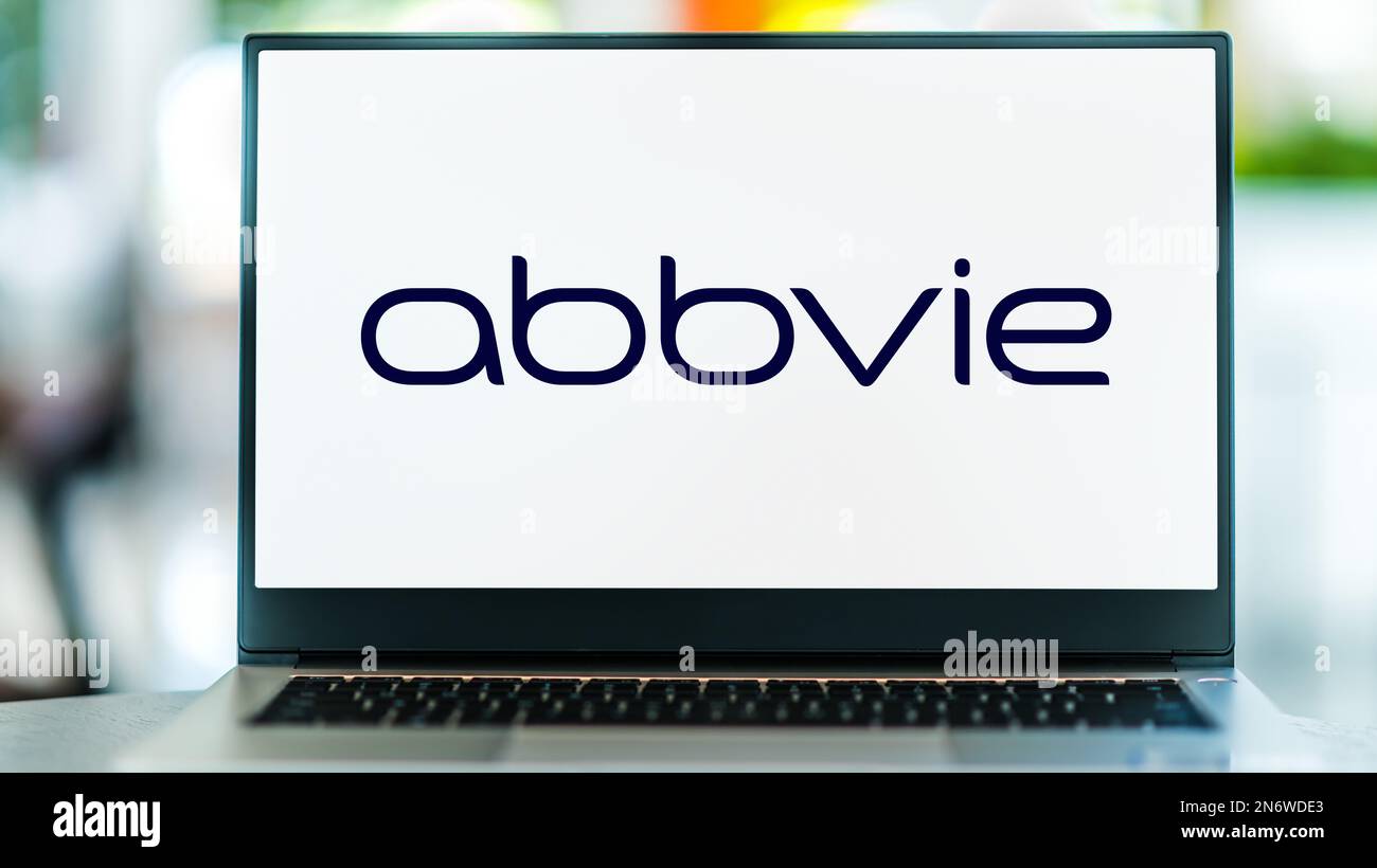 POZNAN, POL - OCT 28, 2022: Laptop computer displaying logo of AbbVie ...