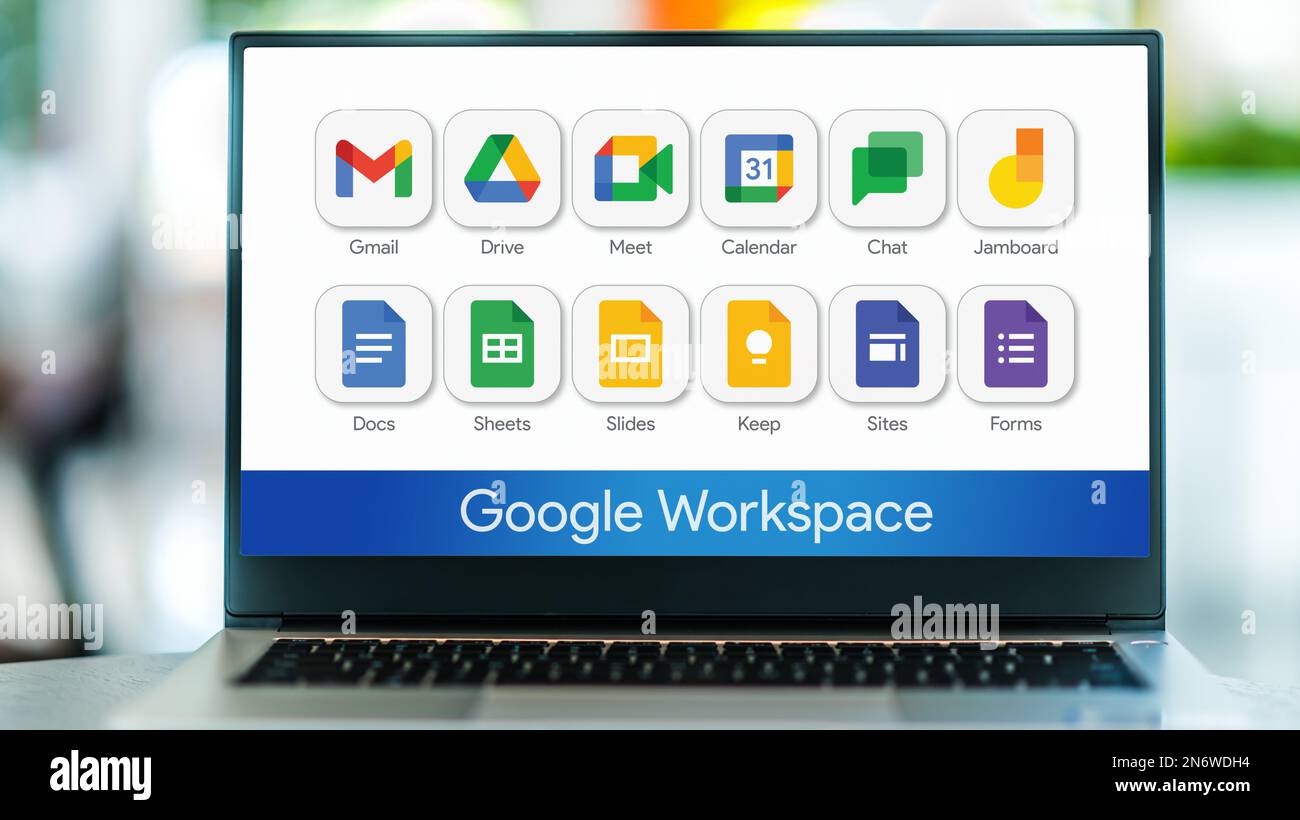 POZNAN, POL - NOV 8, 2022: Laptop computer displaying Google Workspace ...