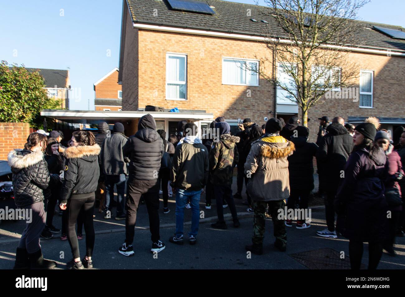 8th Feb 2023 Surrey UK People rally outside home of group behind racist ...
