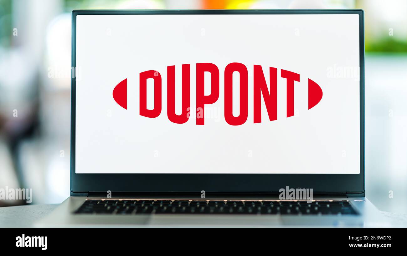 POZNAN, POL - DEC 28, 2022: Laptop computer displaying logo of DuPont ...