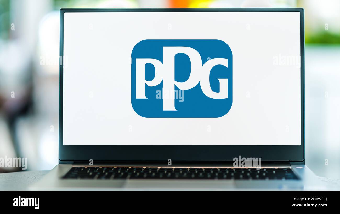 POZNAN, POL - DEC 28, 2022: Laptop computer displaying logo of PPG ...