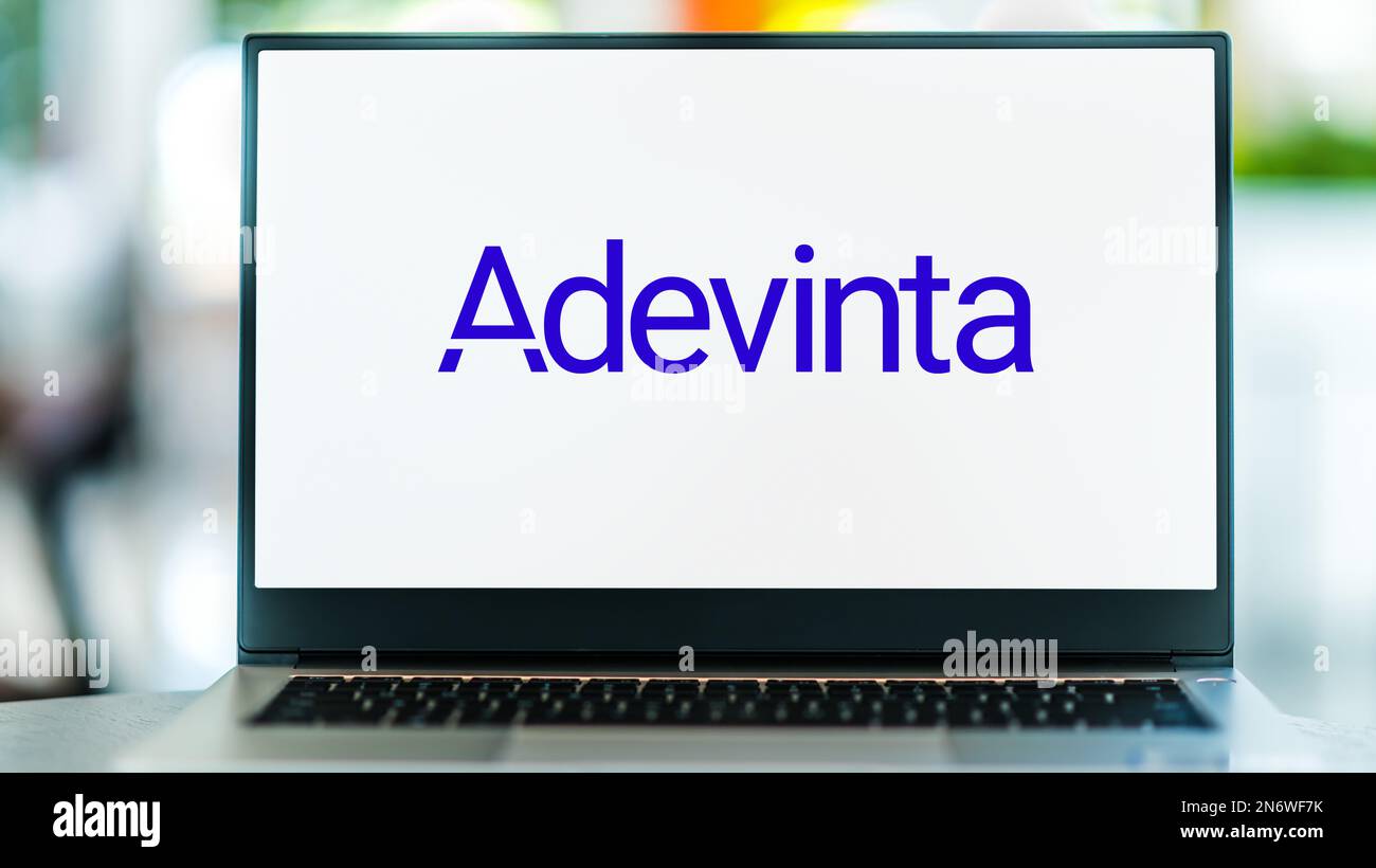 POZNAN, POL - DEC 28, 2022: Laptop computer displaying logo of Adevinta ...