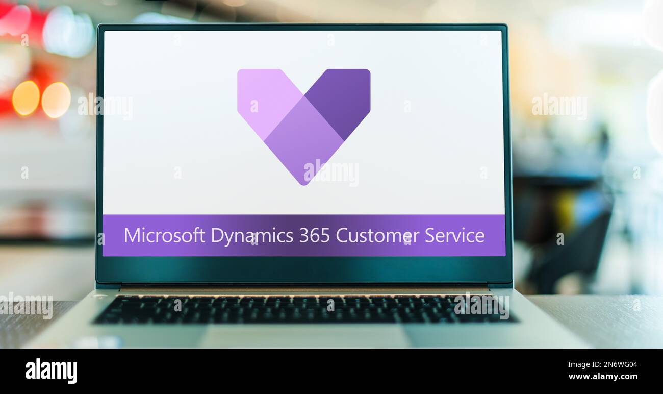 POZNAN, POL - MAY 24, 2022: Laptop computer displaying logo of Microsoft Dynamics 365 Customer ...