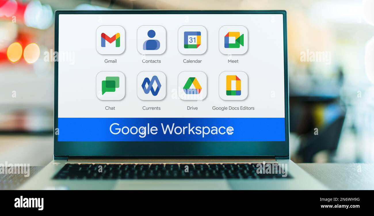 POZNAN, POL - NOV 8, 2022: Laptop computer displaying Google Workspace, a collection of cloud ...