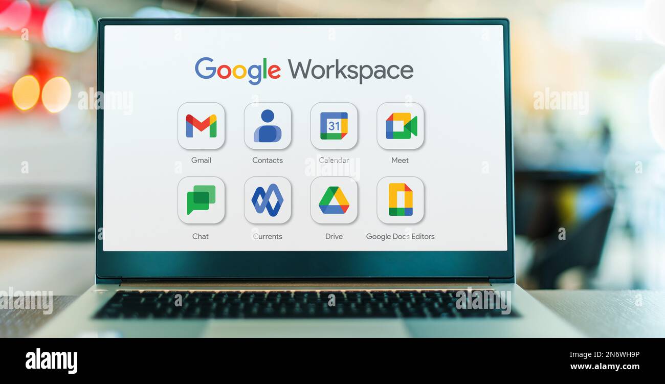 POZNAN, POL - NOV 8, 2022: Laptop computer displaying Google Workspace ...