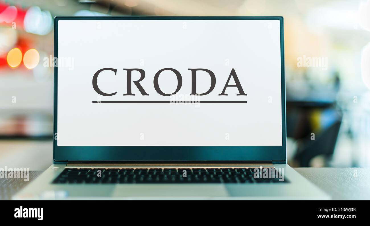 POZNAN, POL - DEC 28, 2022: Laptop computer displaying logo of Croda ...