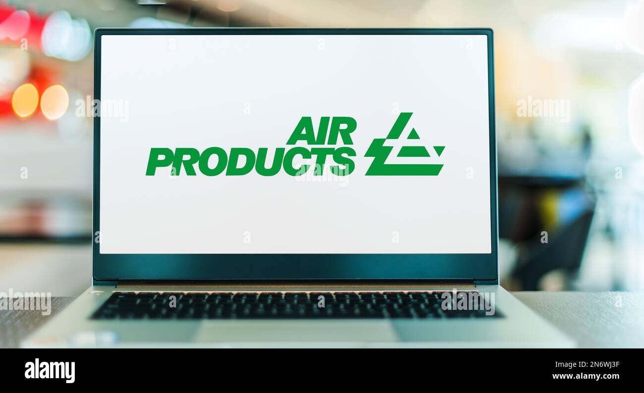 POZNAN, POL - DEC 28, 2022: Laptop computer displaying logo of Air ...
